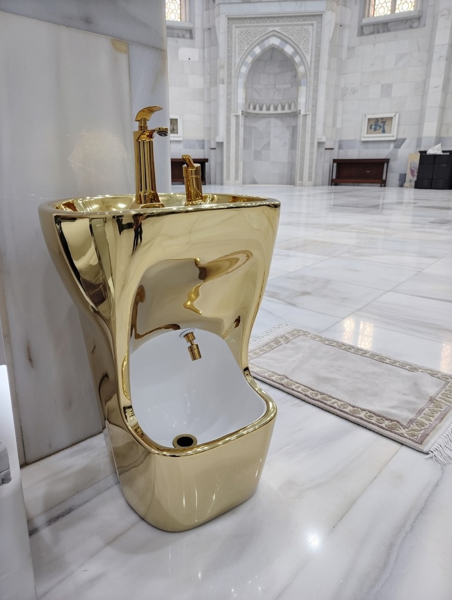 DB116GL Gold Floor Standing Ablution Basin with Foot Wash Jet